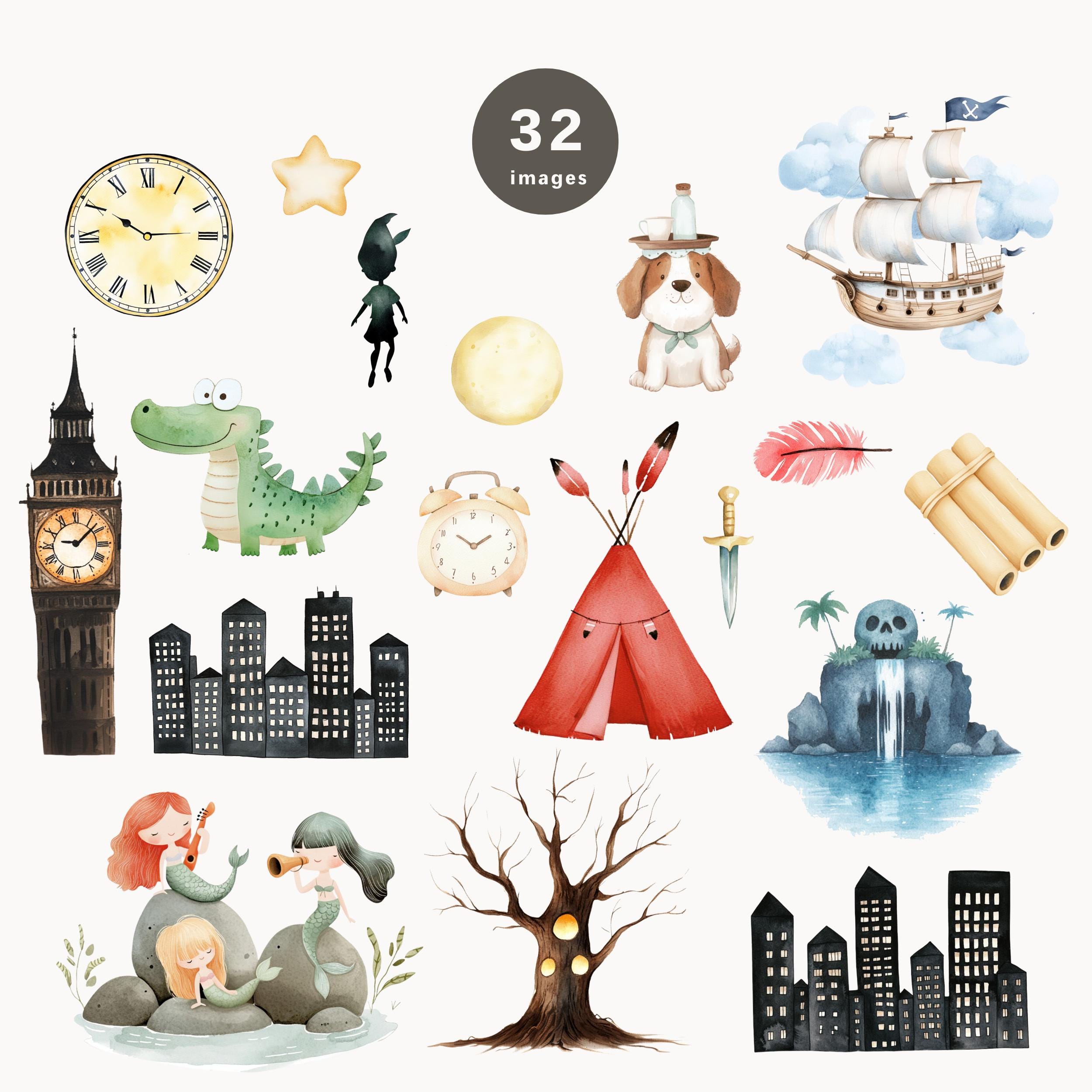 Peter Pan Watercolor Clipart, Fairy Tale Clip Art, Cute Tinkerbell ...