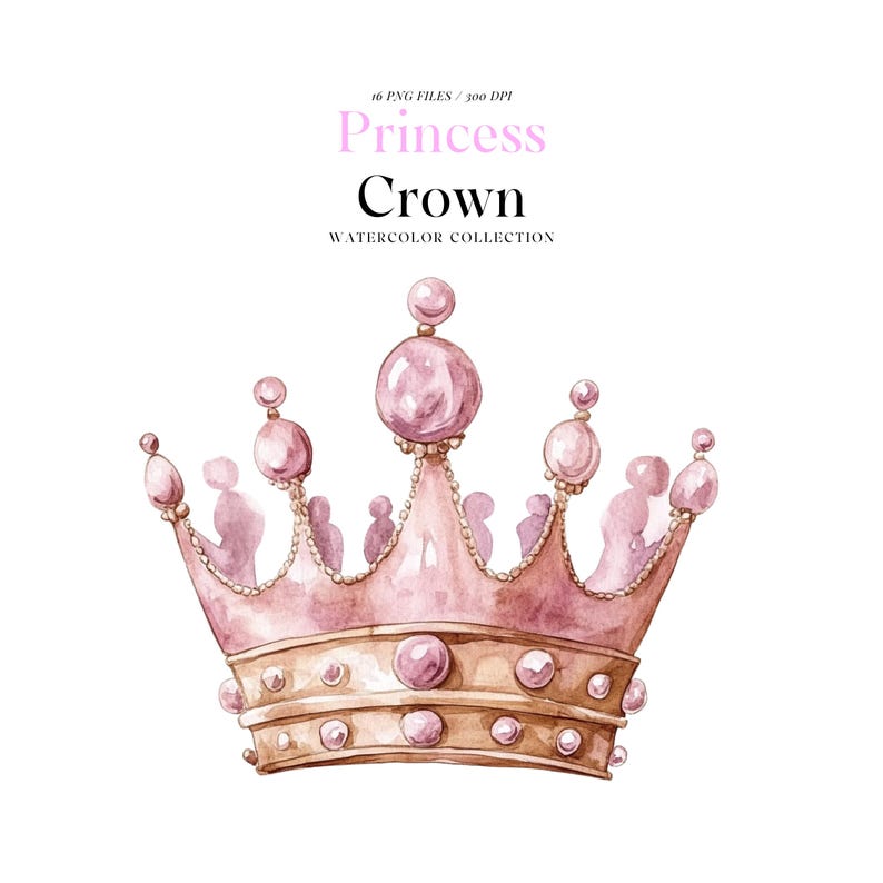 Pink Pastel Princess Crown, Pink Watercolor Crown, Royal Baby Shower ...