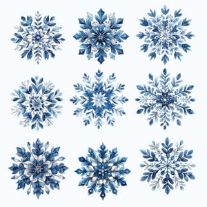 Watercolor Snowflake Clipart,blue Snowflakes, Snowflake PNG, Snowflake ...