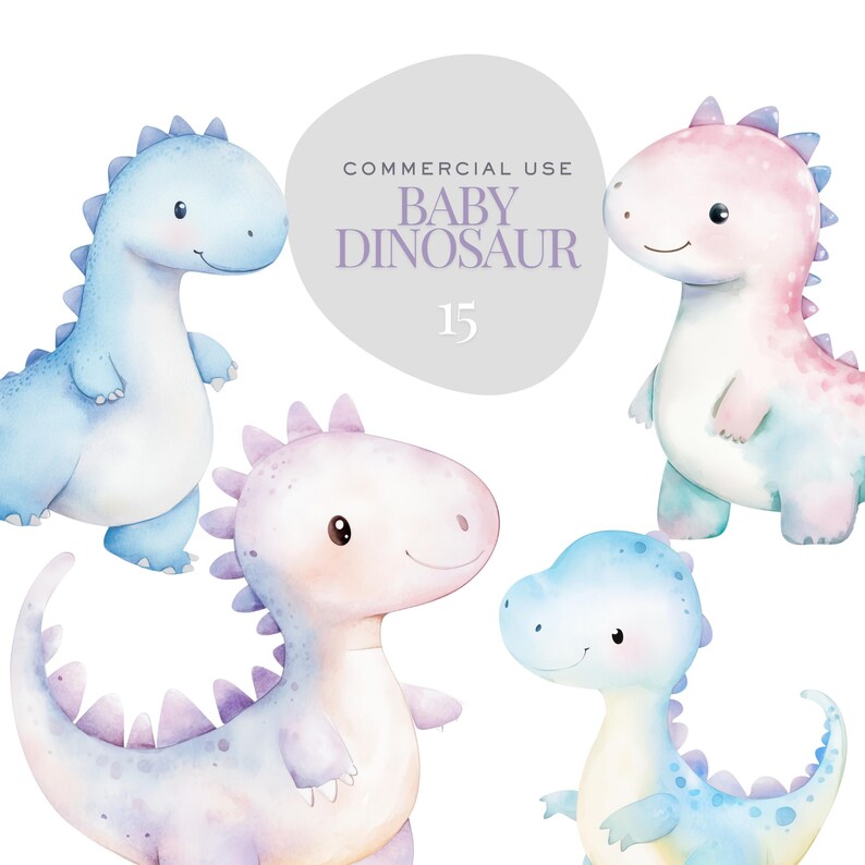 Cartoon Dinosaur Clipart,dinosaur Png, Nursery Watercolor Clipart, Baby ...