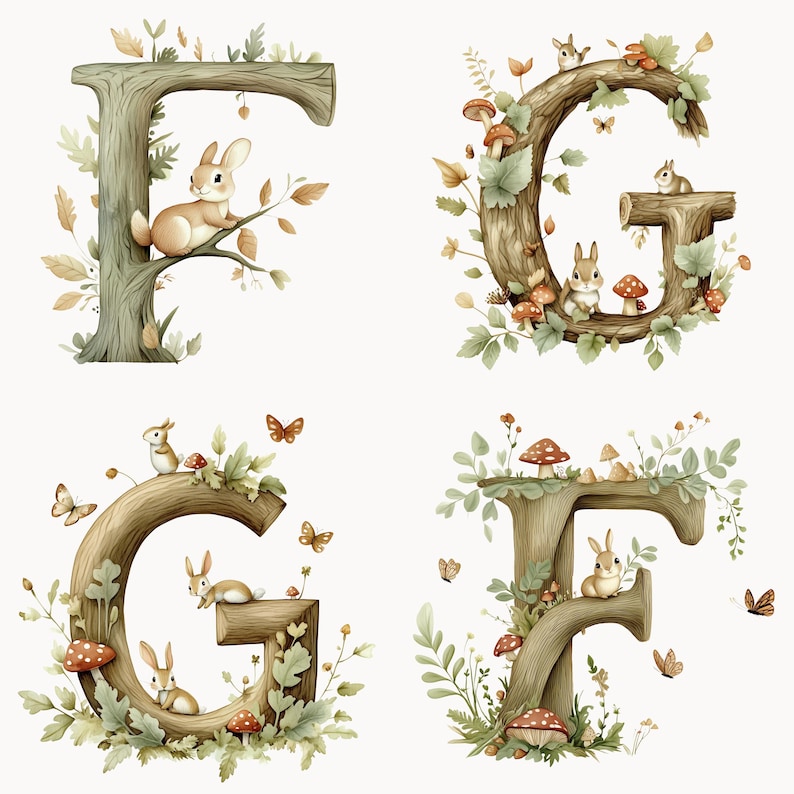 Woodland Alphabet Letter Clipart, Animals Alphabet, Alphabet Watercolor ...