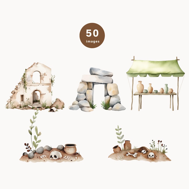 Little Archeology Watercolor Clipart, Archeology Graphics, Ancient ...