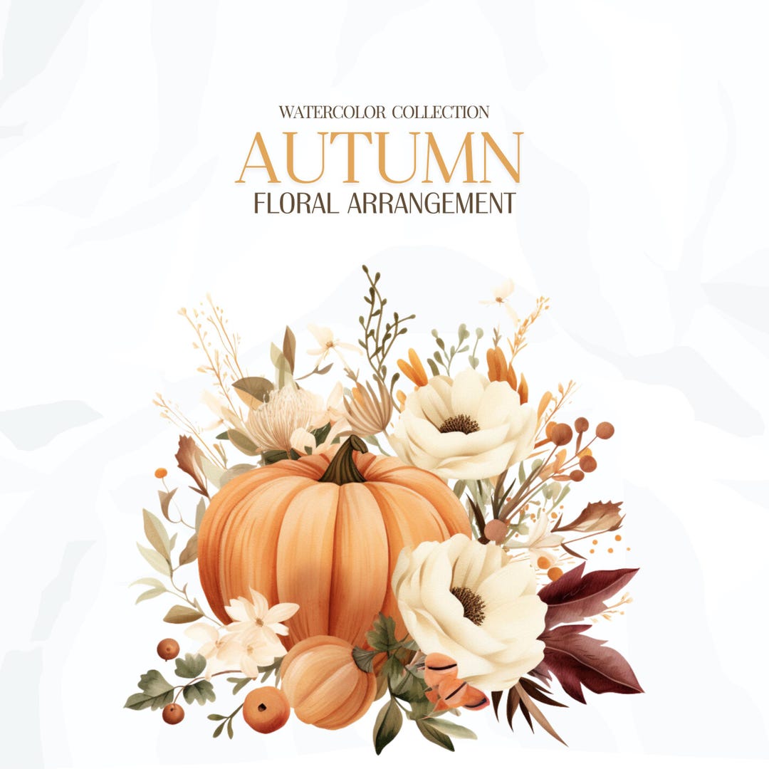 Autumn Flowers Clipart, Autumn Florals, Pumpkin With Floral ...