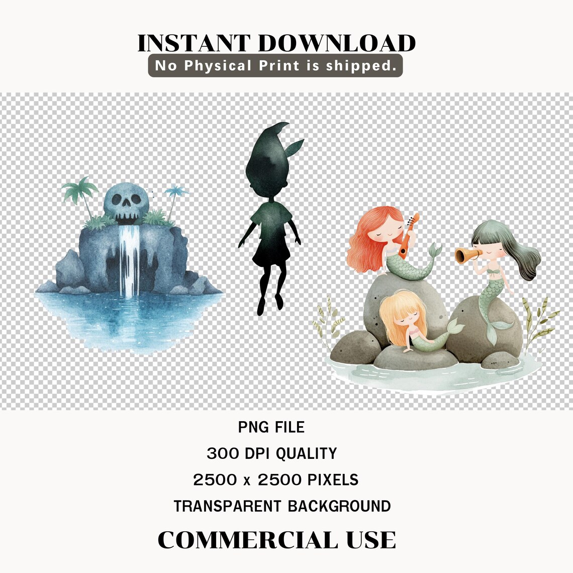 Peter Pan Watercolor Clipart, Fairy Tale Clip Art, Cute Tinkerbell ...