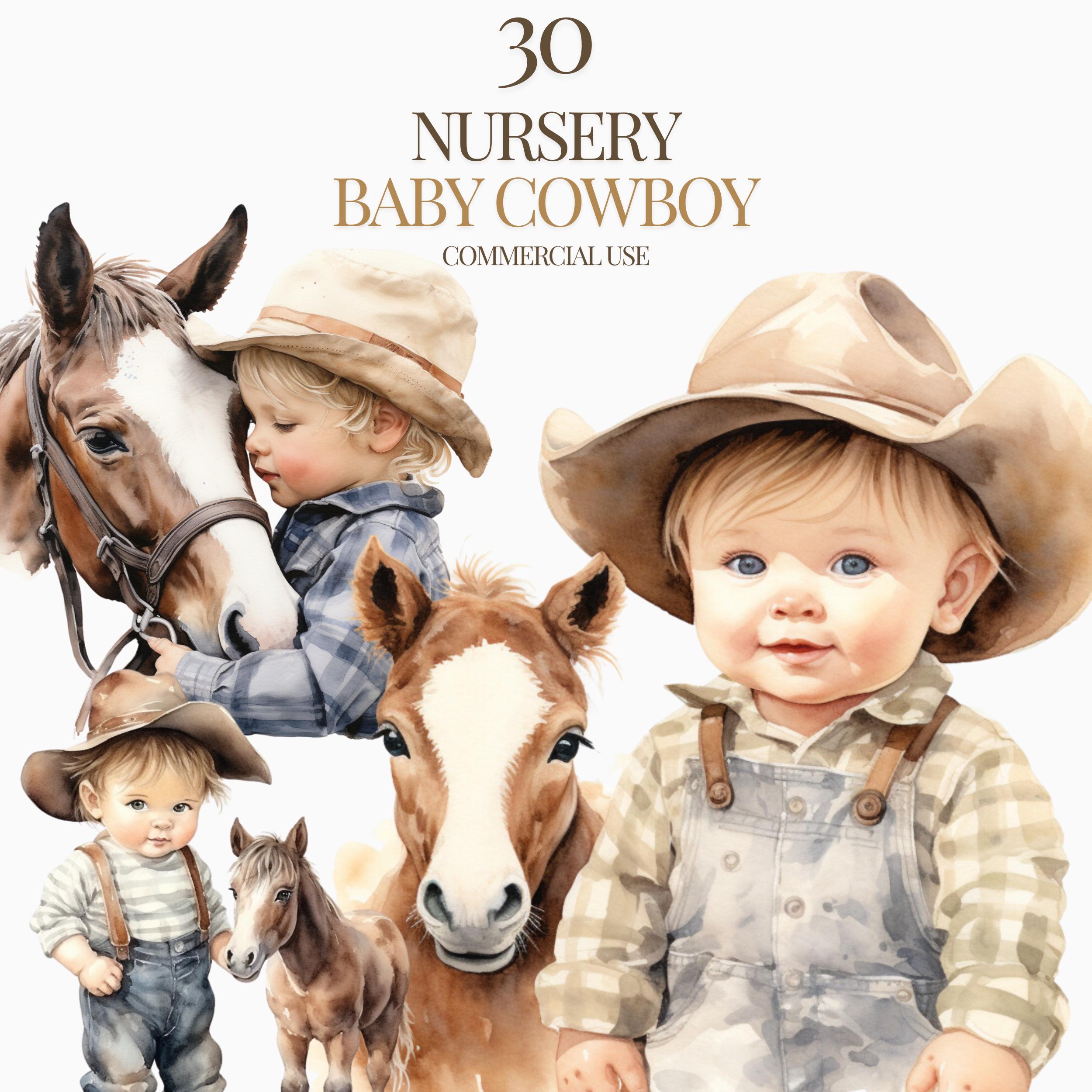 Baby Cowboy Watercolor Clipart Png, Boy With Horse Sublimation PNG ...
