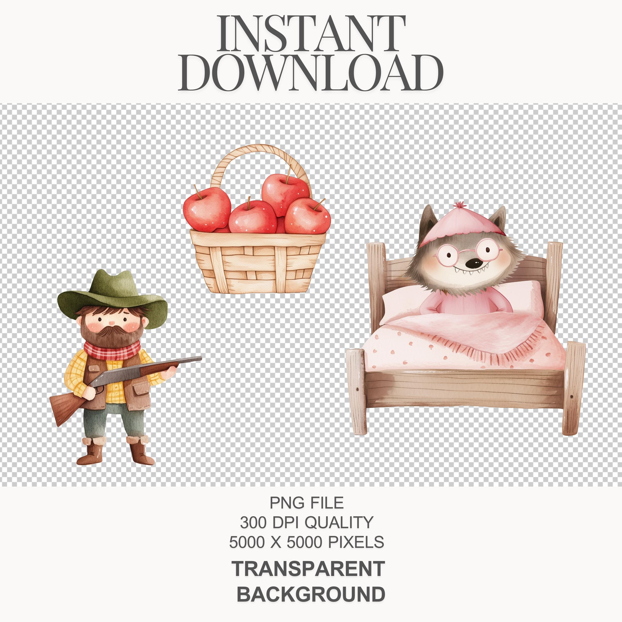 Little Red Riding Hood Cute Watercolor Clipart, Woodland Animals ...