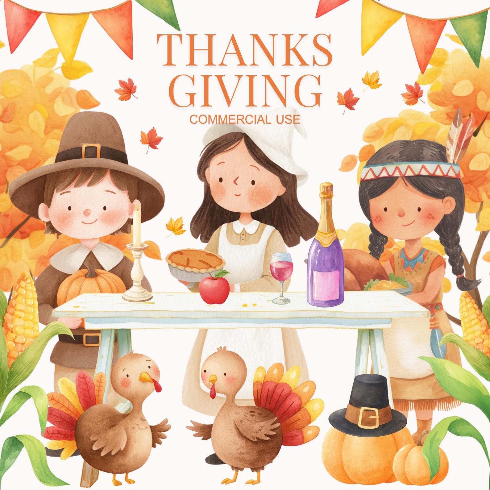 Watercolor Thanksgiving Clipart, Thanksgiving Items, Harvest Feast ...