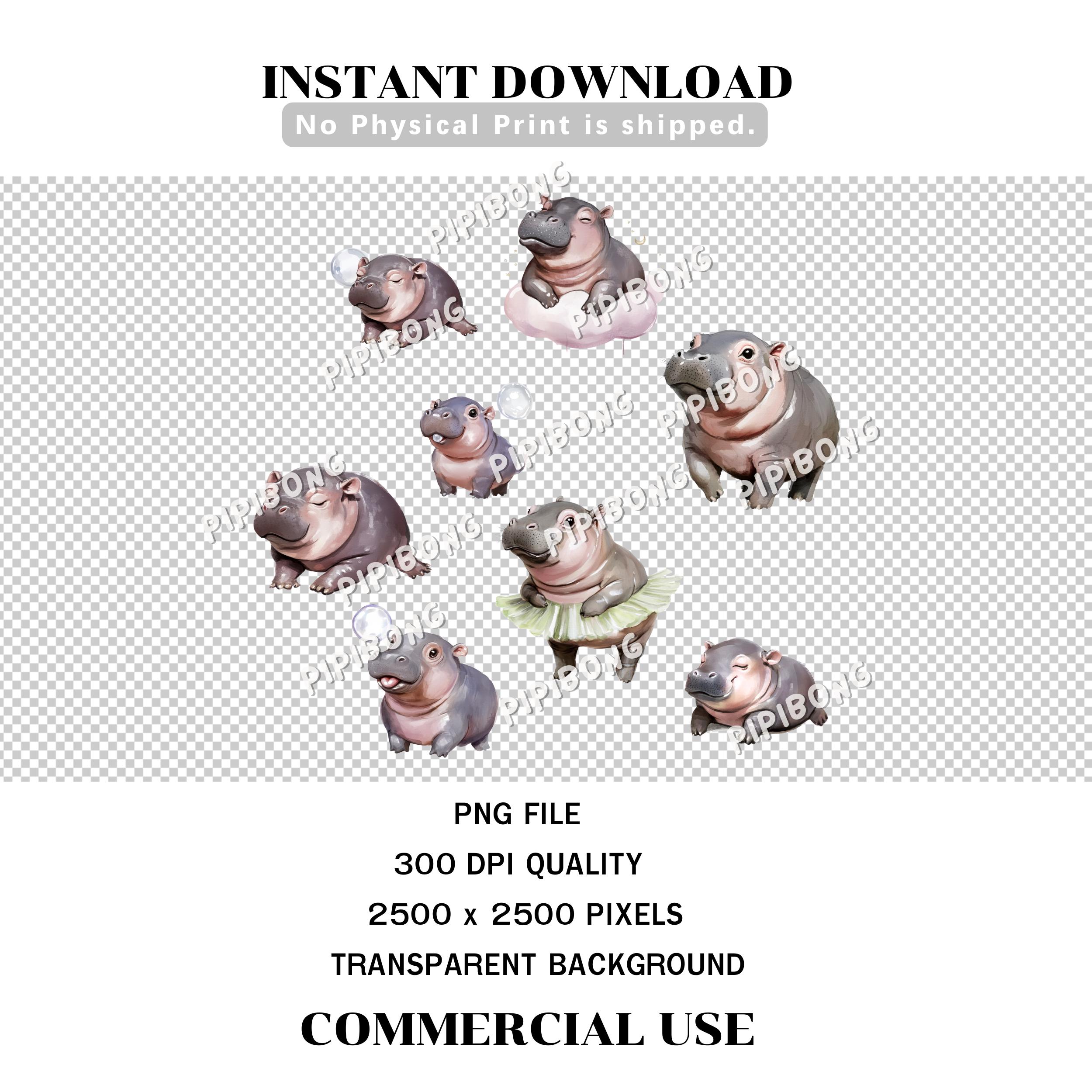 Cute Hippo Clipart, Watercolor Baby Hippo Moodeng, Pygmy Hippo, Pygmy ...