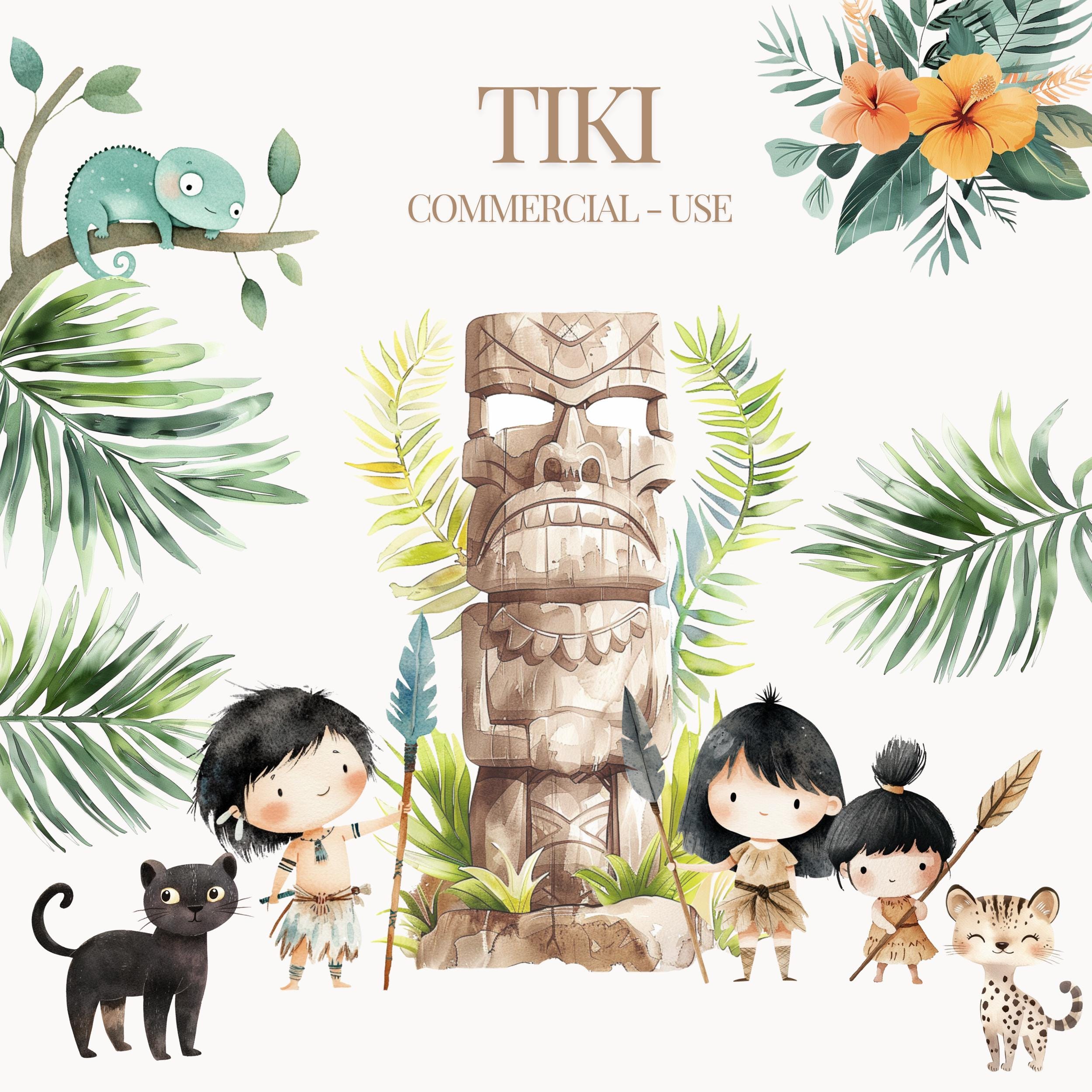 Cute Tiki Clipart, Watercolor Tiki Clipart, Polynesian Princess Hawaii ...