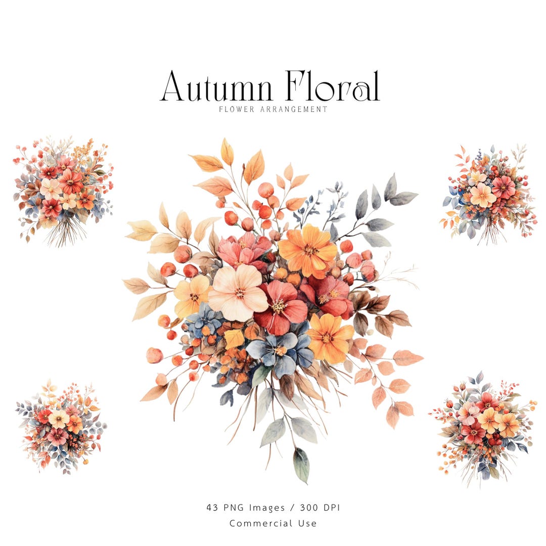 Autumn Flowers Clipart, Watercolor Autumn Florals, Autumn Floral ...