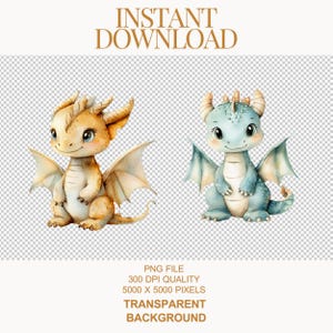 Watercolor Dragon Clipart Bundle | Baby Fantasy Dragon PNG, Mystical ...