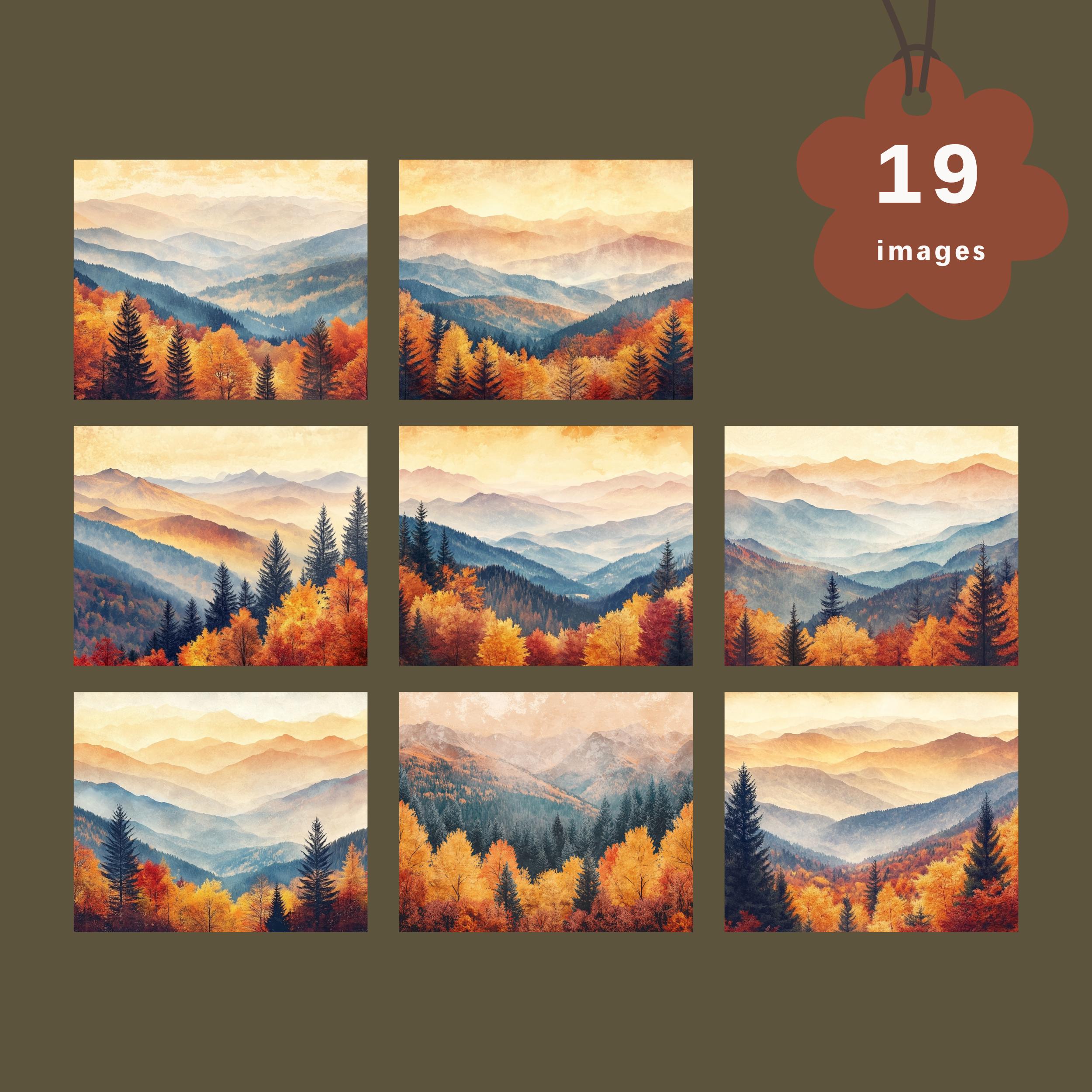 Printable Watercolor Fall Landscape Paper, Cozy Autumn Ephemera, Fall ...