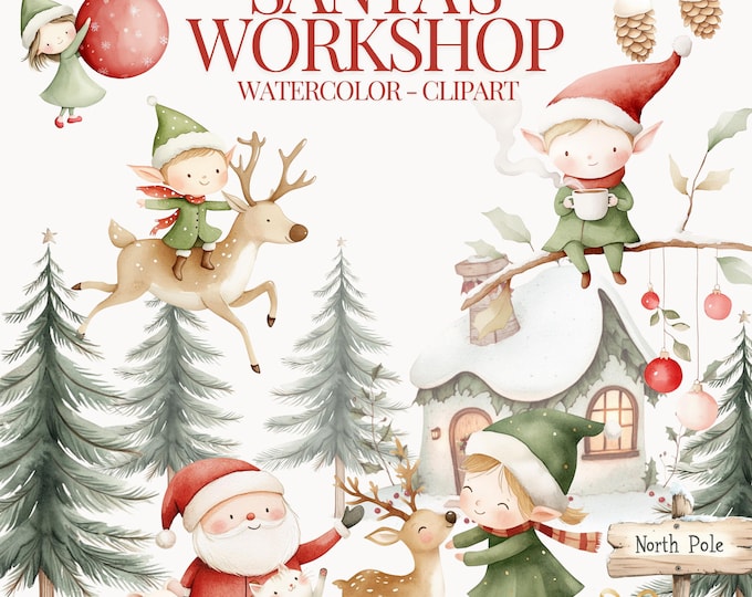 Cute Santa's Workshop Clipart - Cute Christmas Clipart - Christmas ...