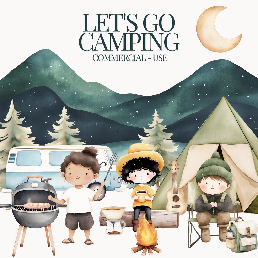 Watercolor Camping Clipart, Cute Camping Clipart,deer ,tent , Traveling ...