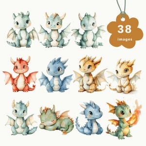 Watercolor Dragon Clipart Bundle Baby Fantasy Dragon PNG, Mystical ...