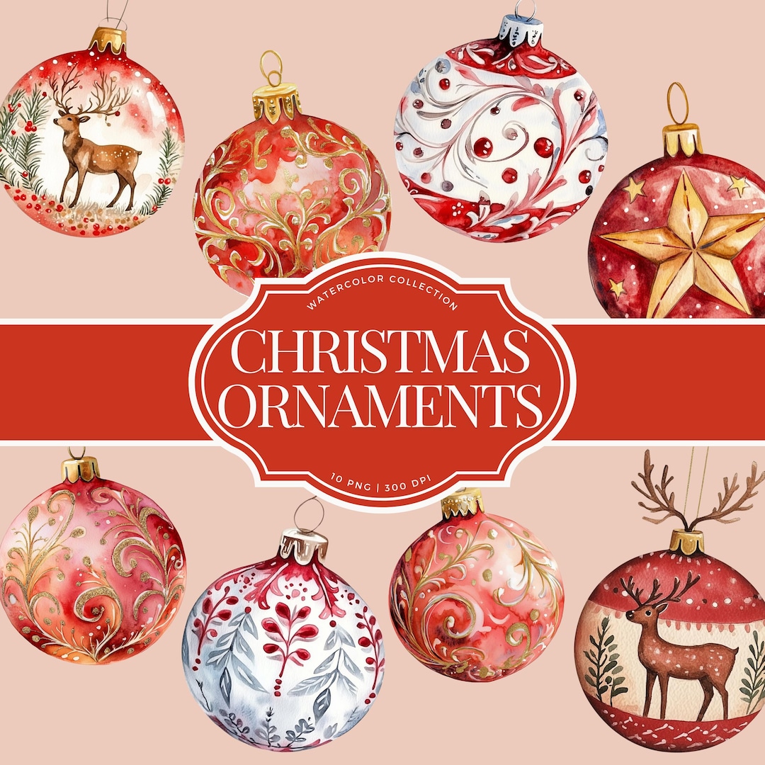 Watercolor Christmas Ornaments Clipart, Watercolor Ornaments PNG Files ...
