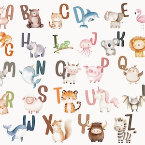 Watercolor Animals A-Z Clipart, Animal Alphabet Clipart, Nursery Decor ...