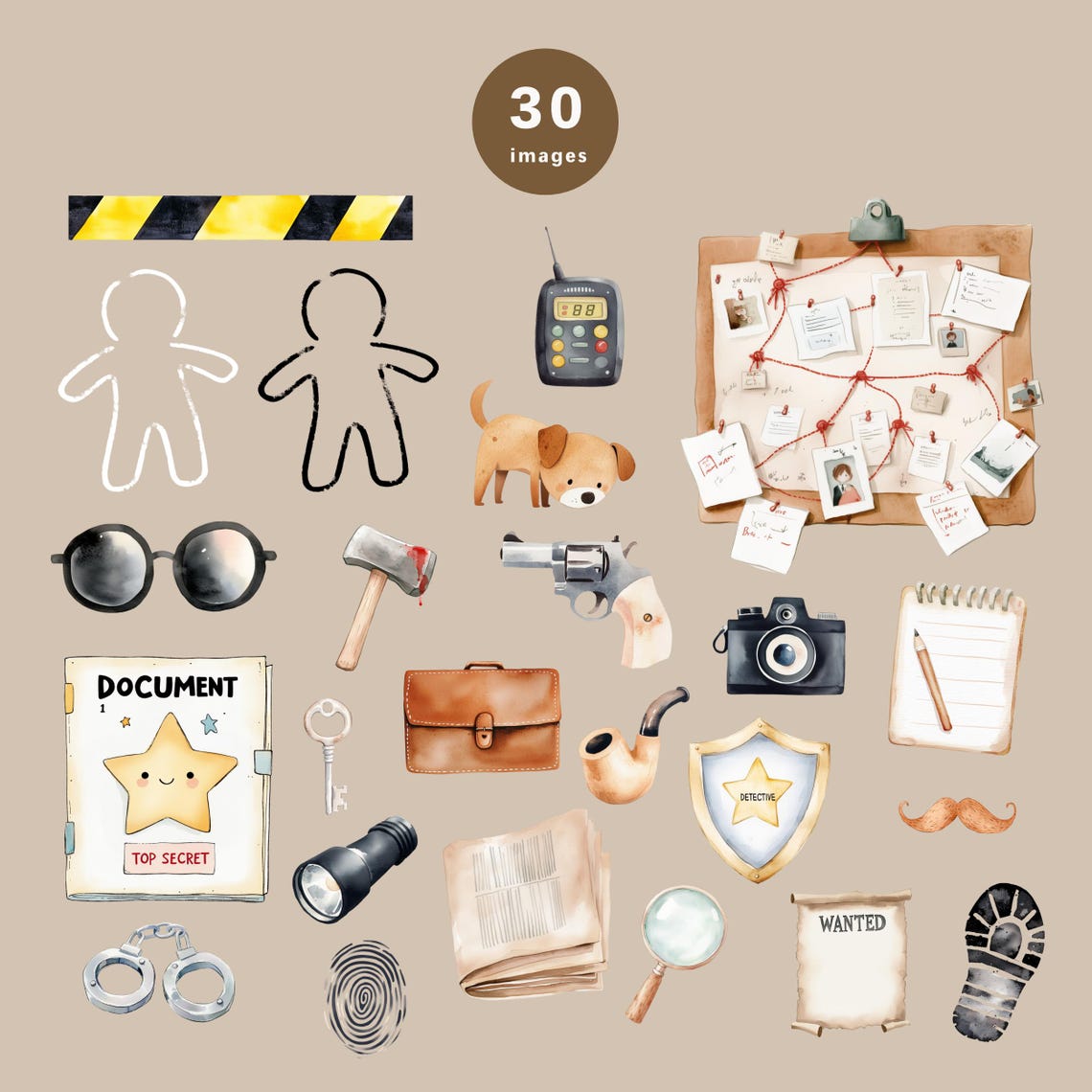 Cute Detective Watercolor Clipart, Detective Graphics, Private ...