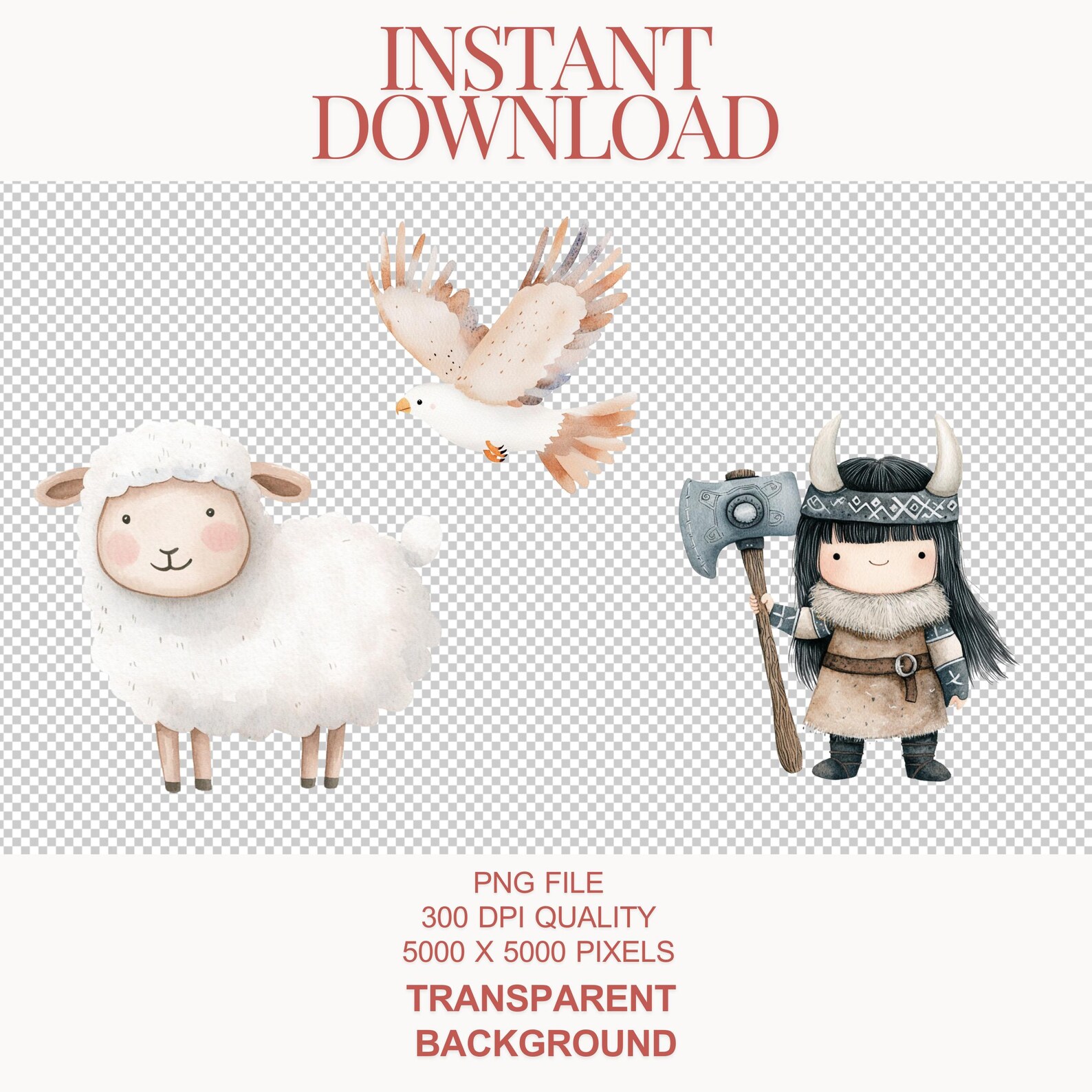 Cute Vikings Clipart, Nordic Vikings, Watercolor Clipart, Nordic ...