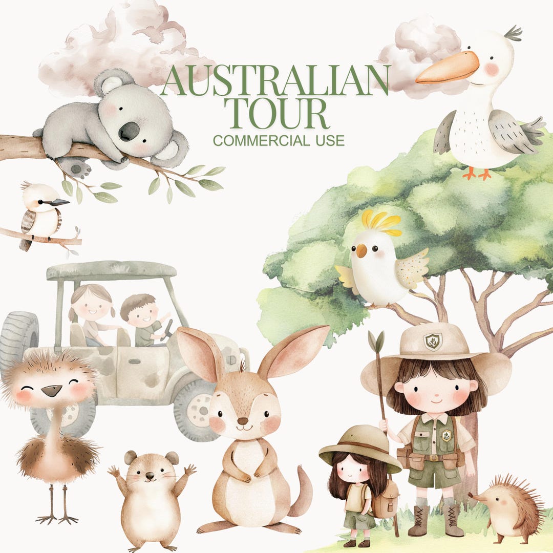 Nursery Cute Australian Animals Clipart, Watercolor Animals Clipart ...