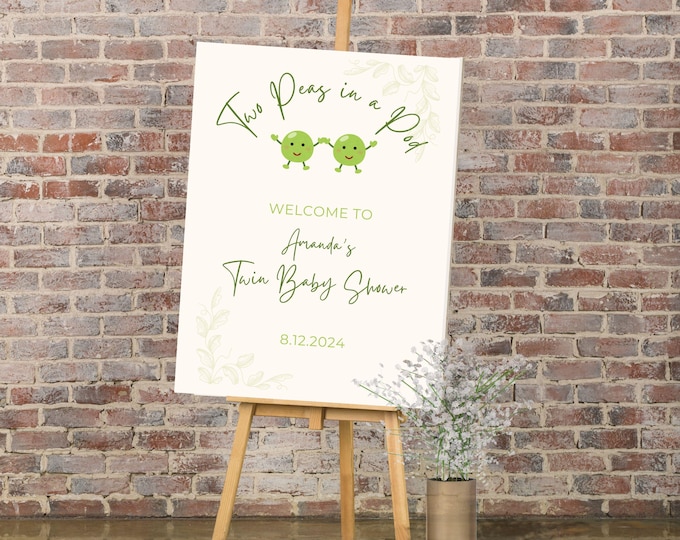 Two Peas in a Pod Welcome Sign, Twin Baby Shower Sign, Pea Pod Baby ...
