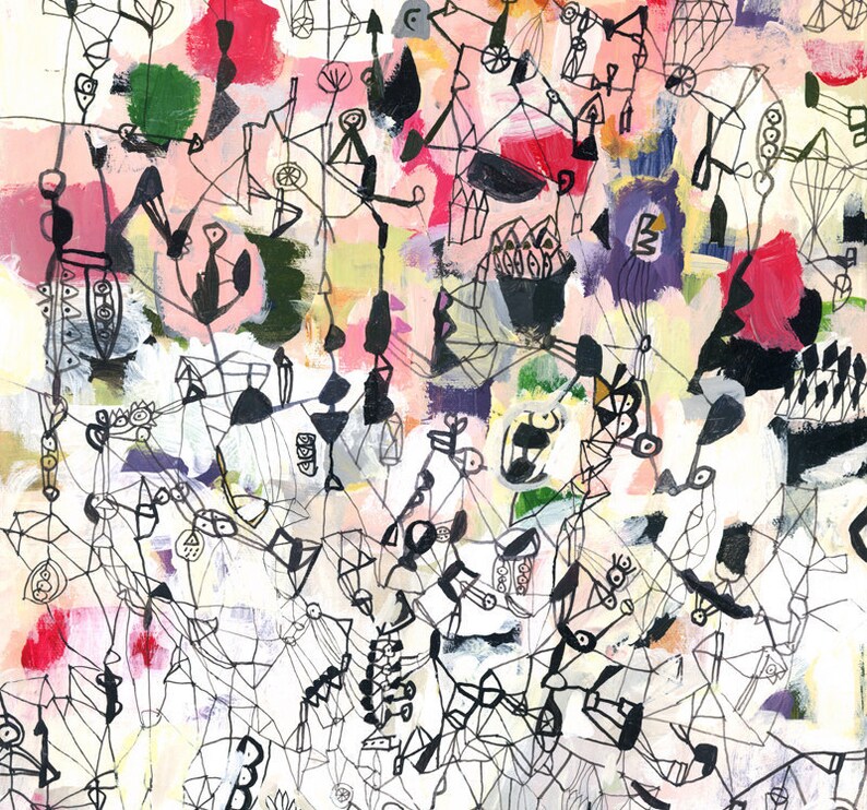 Willow With Pink Flowers - Pink and Black Print Whimsical Watercolor ...