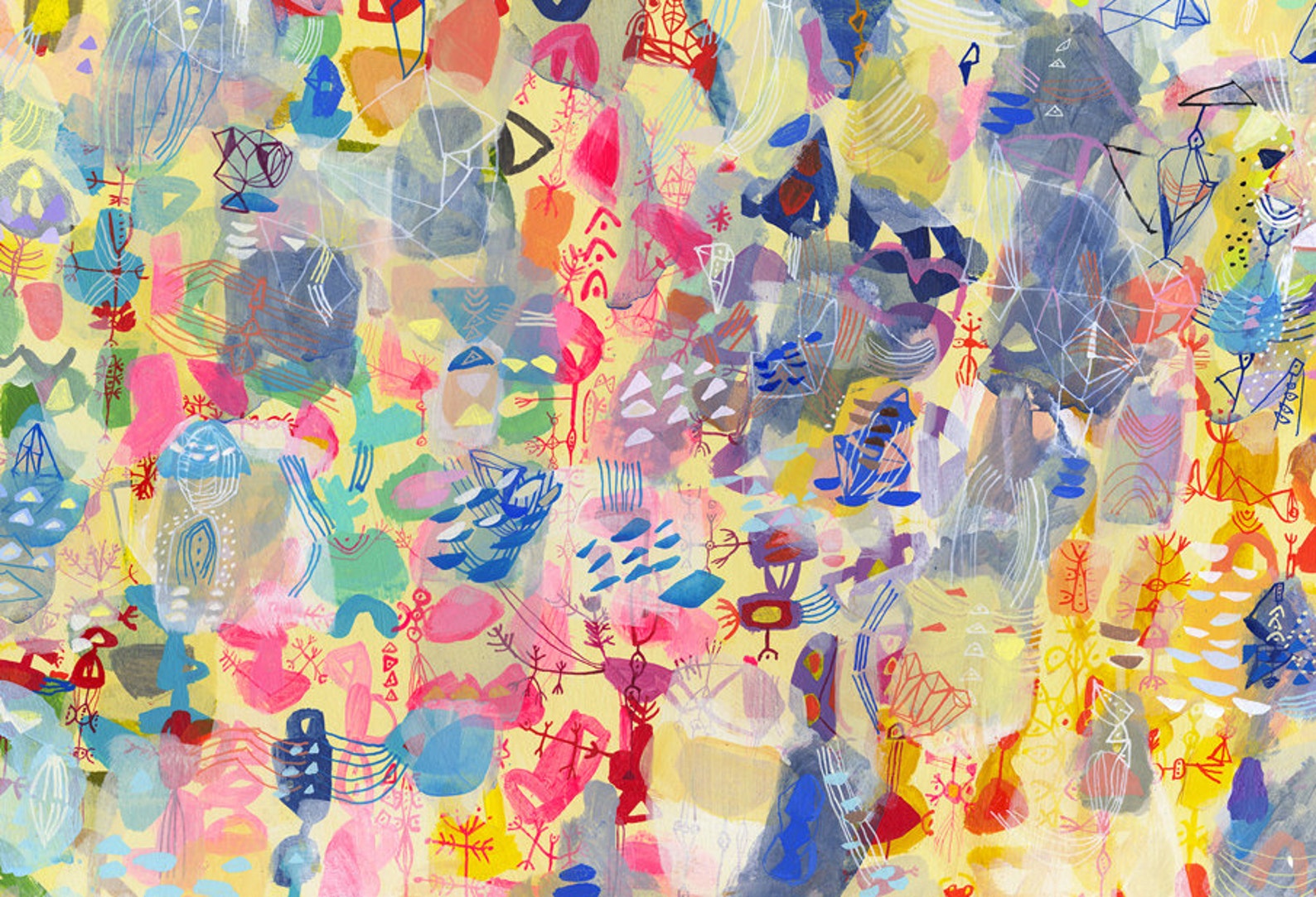Summer at Blackburn Park - Large Abstract Print Colorful Watercolor ...
