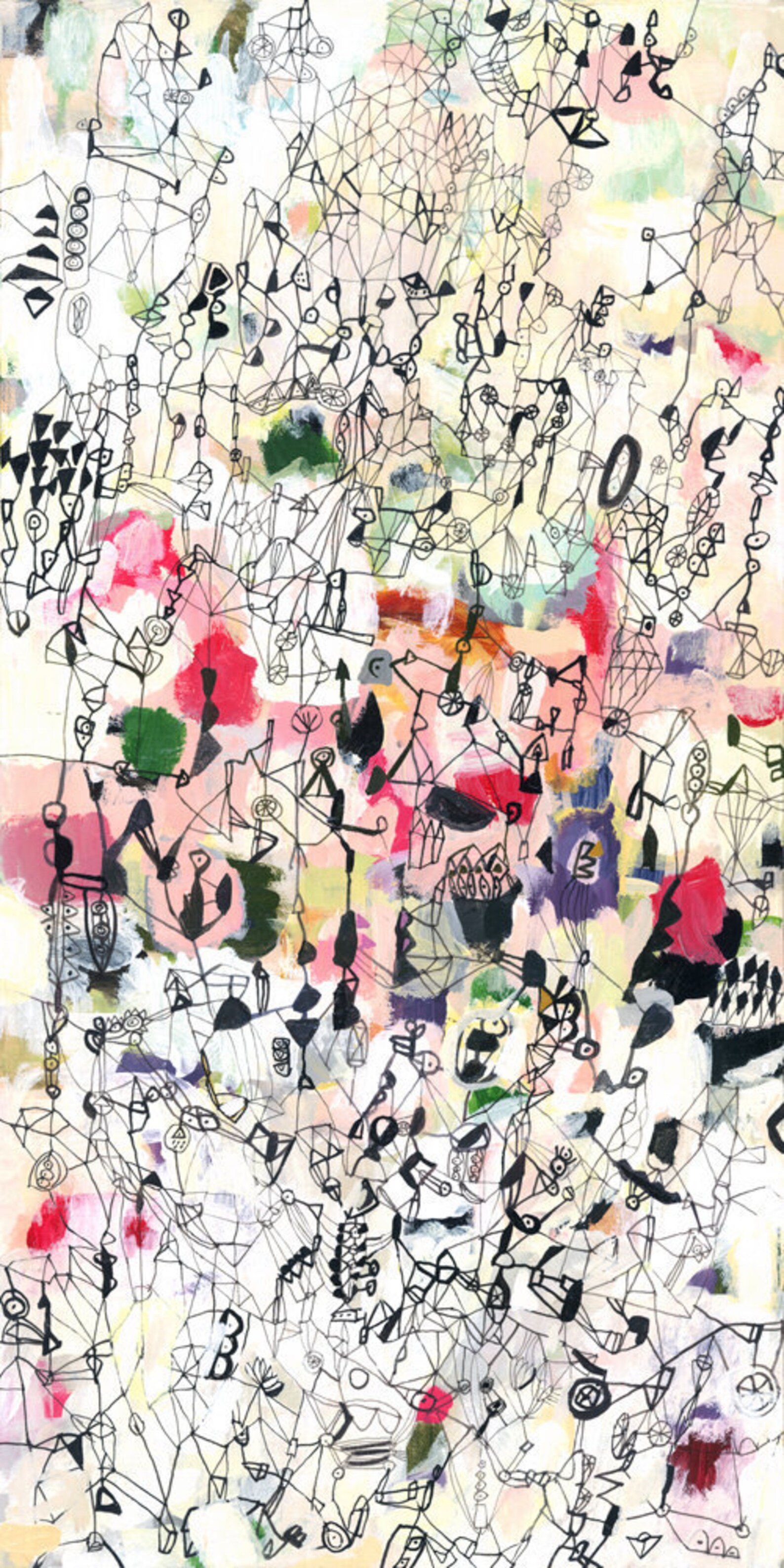 Willow With Pink Flowers - Pink and Black Print Whimsical Watercolor ...
