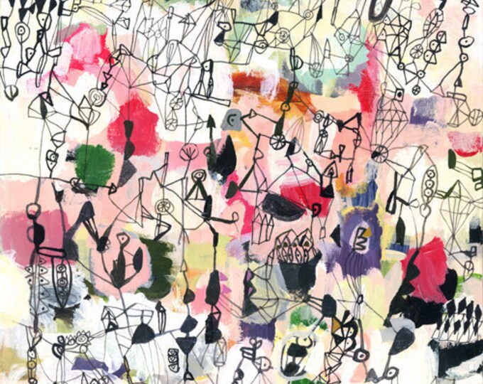 Willow With Pink Flowers - Pink and Black Print Whimsical Watercolor ...