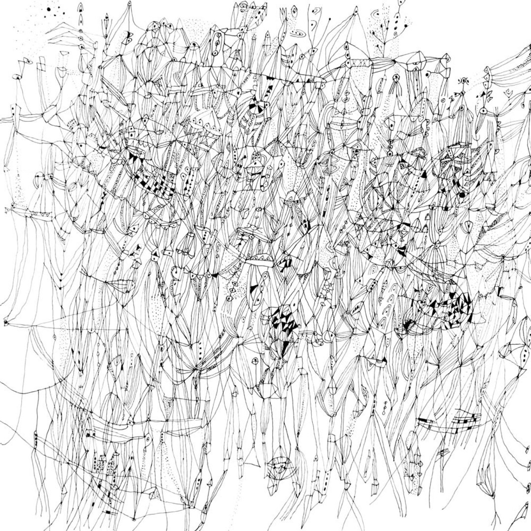 Meditation Drawing - Print of Floating Forms Ink Drawing Black and ...