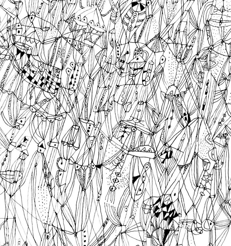 Meditation Drawing - Print of Floating Forms Ink Drawing Black and ...