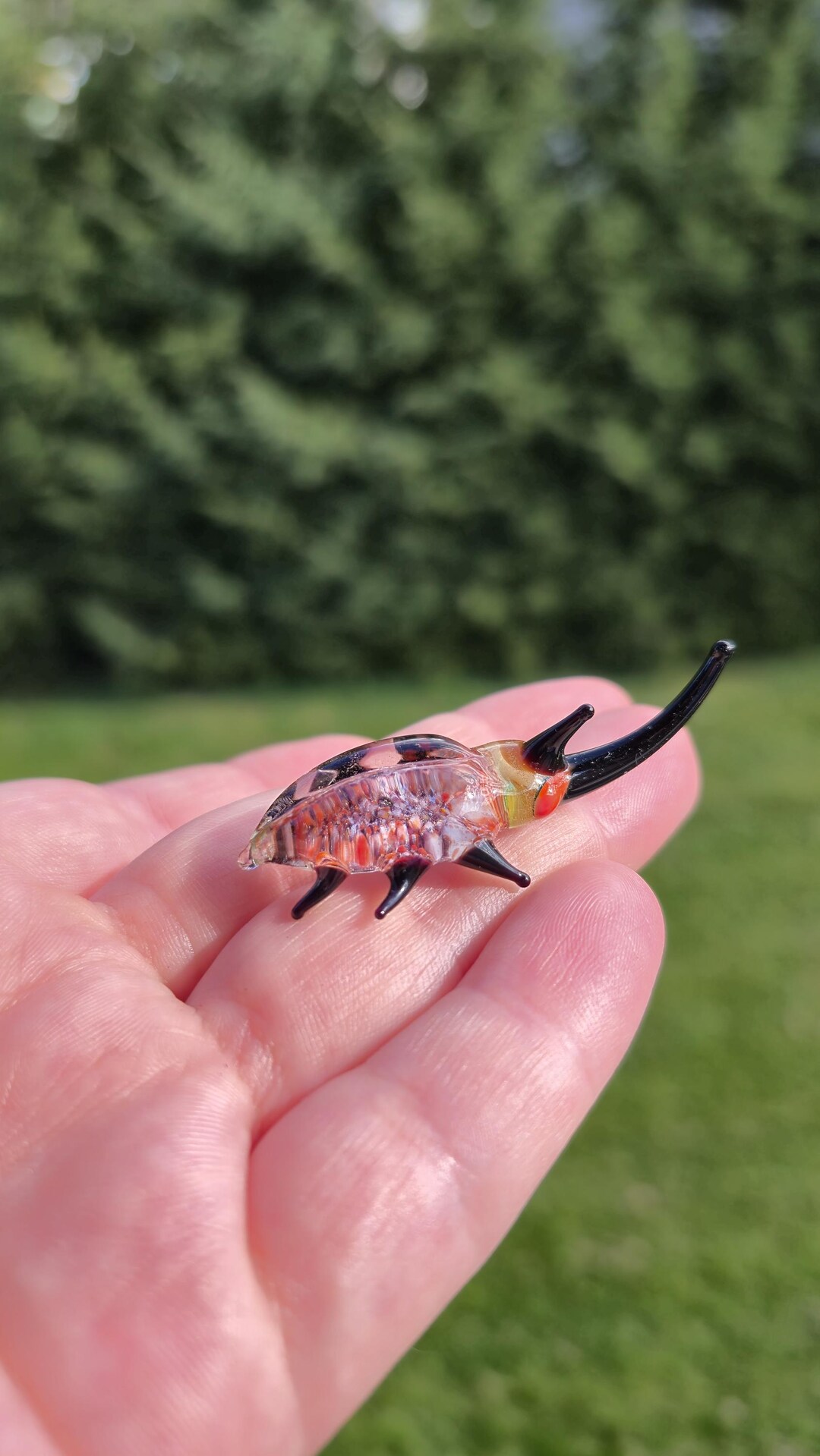 Mini Glass Rhino Beetle – Handmade Lampwork Insect, Tiny Sculpture ...