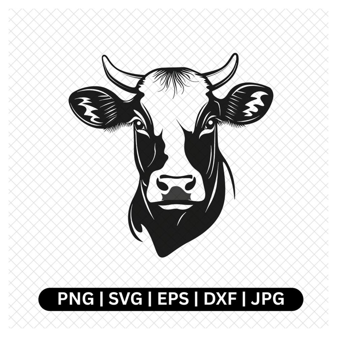 Cow Head Clipart, Farm Animal SVG, Bovine PNG, Dairy Cow Vector, Cattle ...