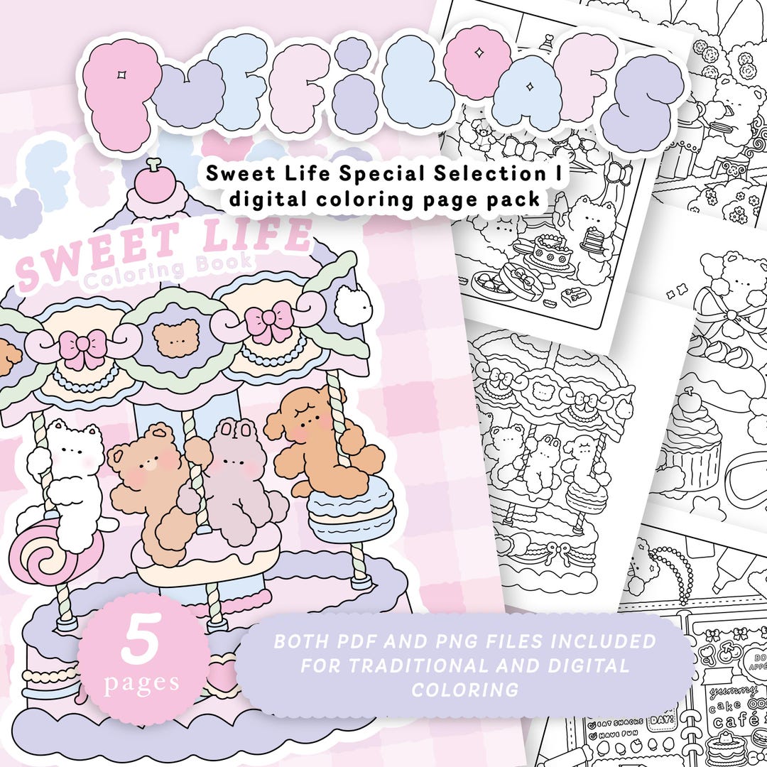 Cute Coloring Pages, Instant Download, Digital Coloring Pages, Kawaii ...