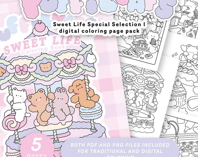 Cute Coloring Pages, Instant Download, Digital Coloring Pages, Kawaii ...