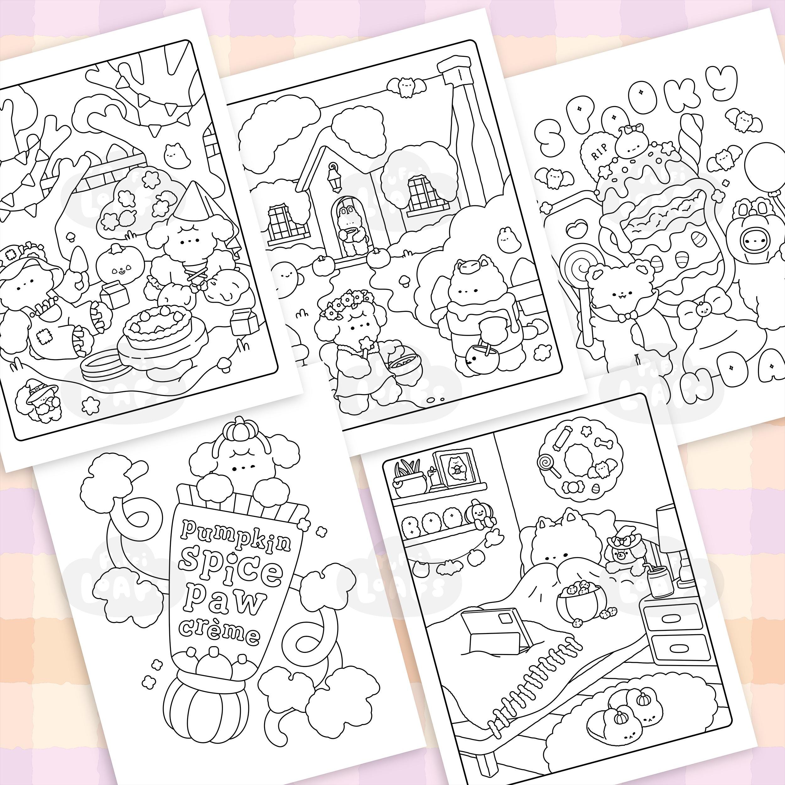 Cute Halloween Coloring Pages, Halloween Instant Download, Cozy ...