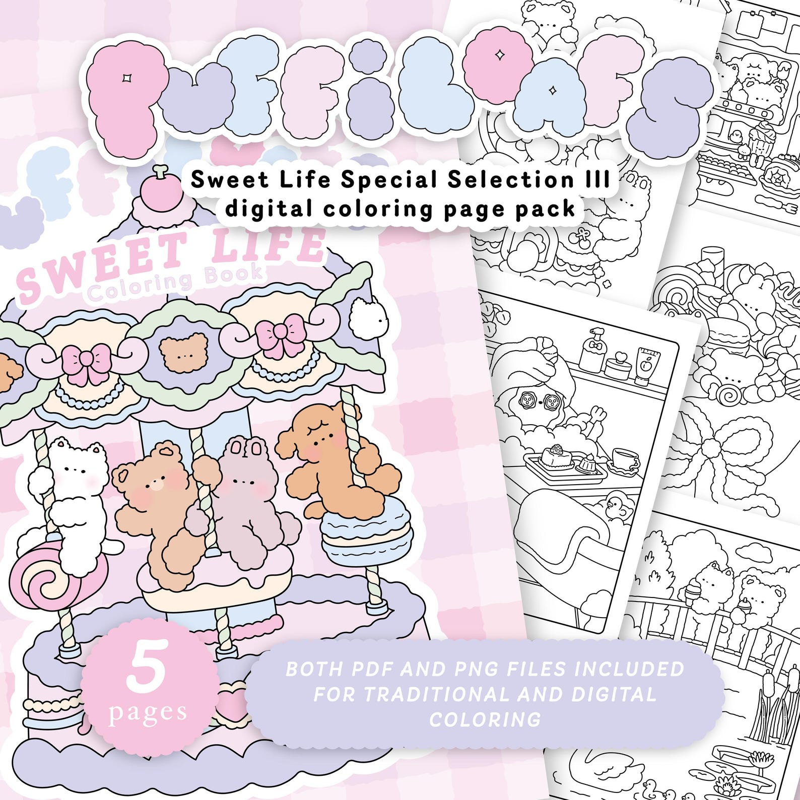 Digital Coloring Pages, Instant Download, Kawaii Coloring Pages, Cute ...