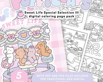 Digital Coloring Pages, Instant Download, Kawaii Coloring Pages, Cute ...