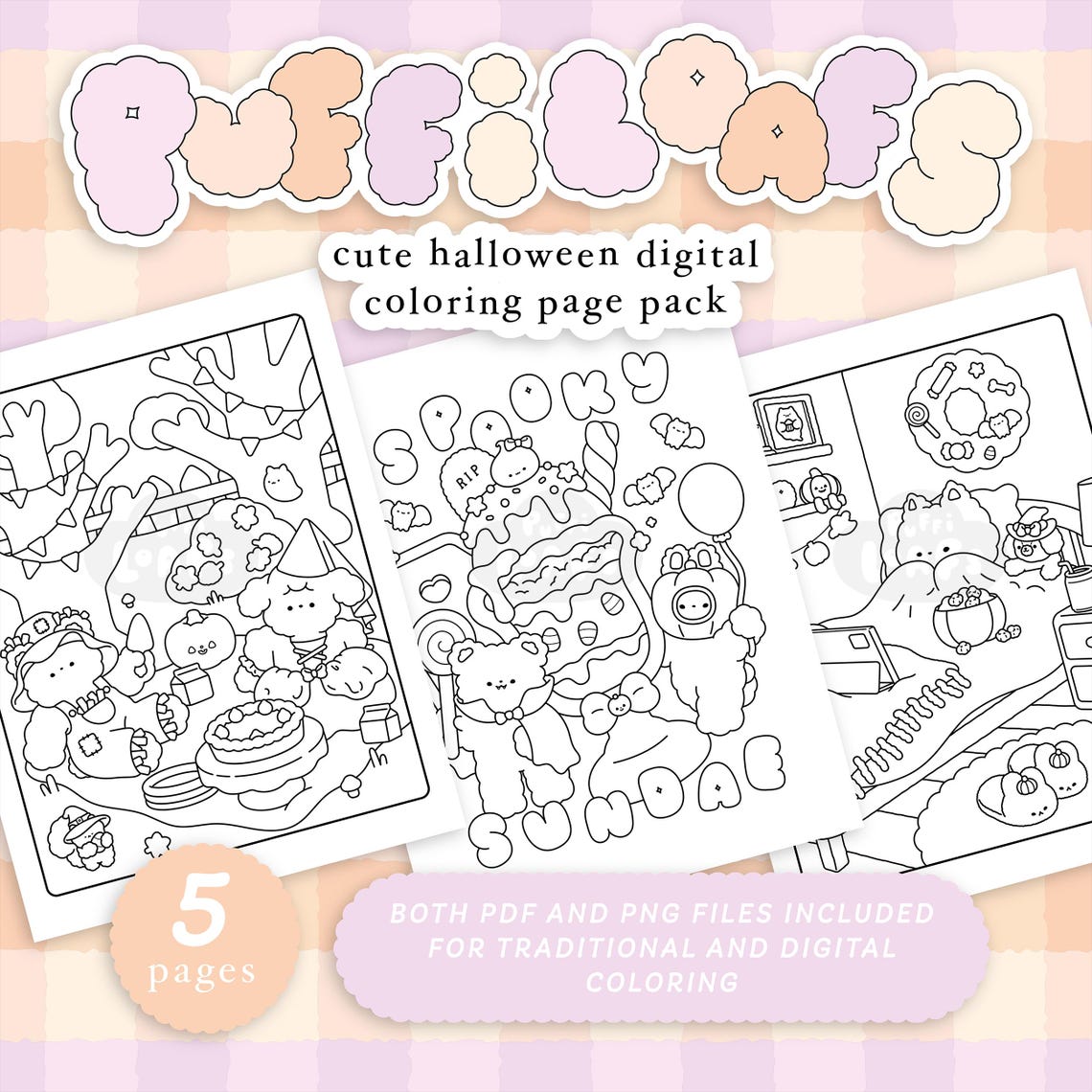 Cute Halloween Coloring Pages, Halloween Instant Download, Cozy ...