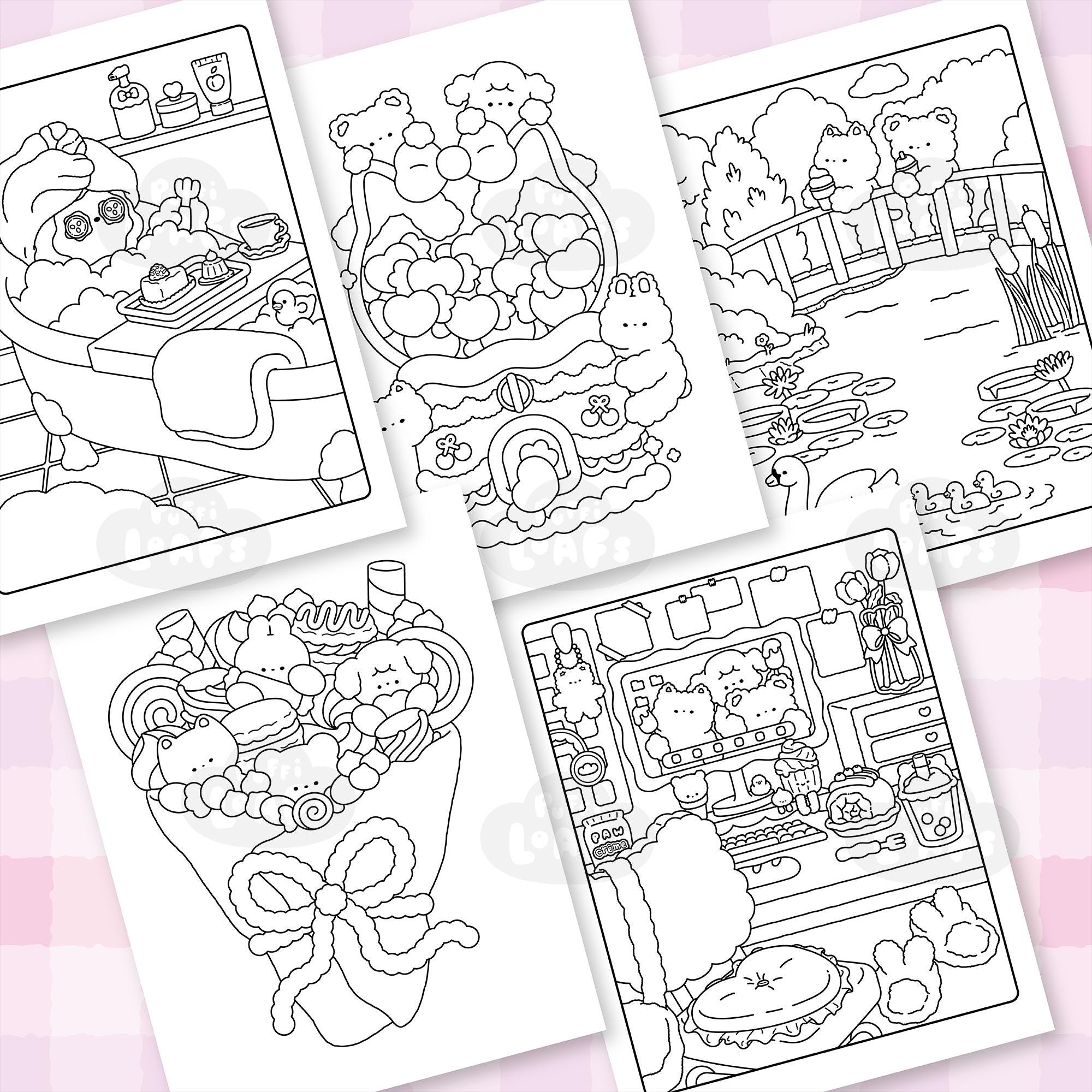 Digital Coloring Pages, Instant Download, Kawaii Coloring Pages, Cute ...
