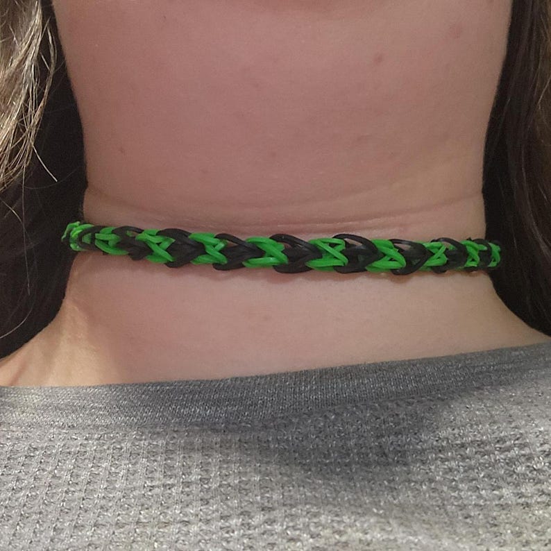 Black & Green Rubber Band Choker With Diamond-ish Pattern - Etsy