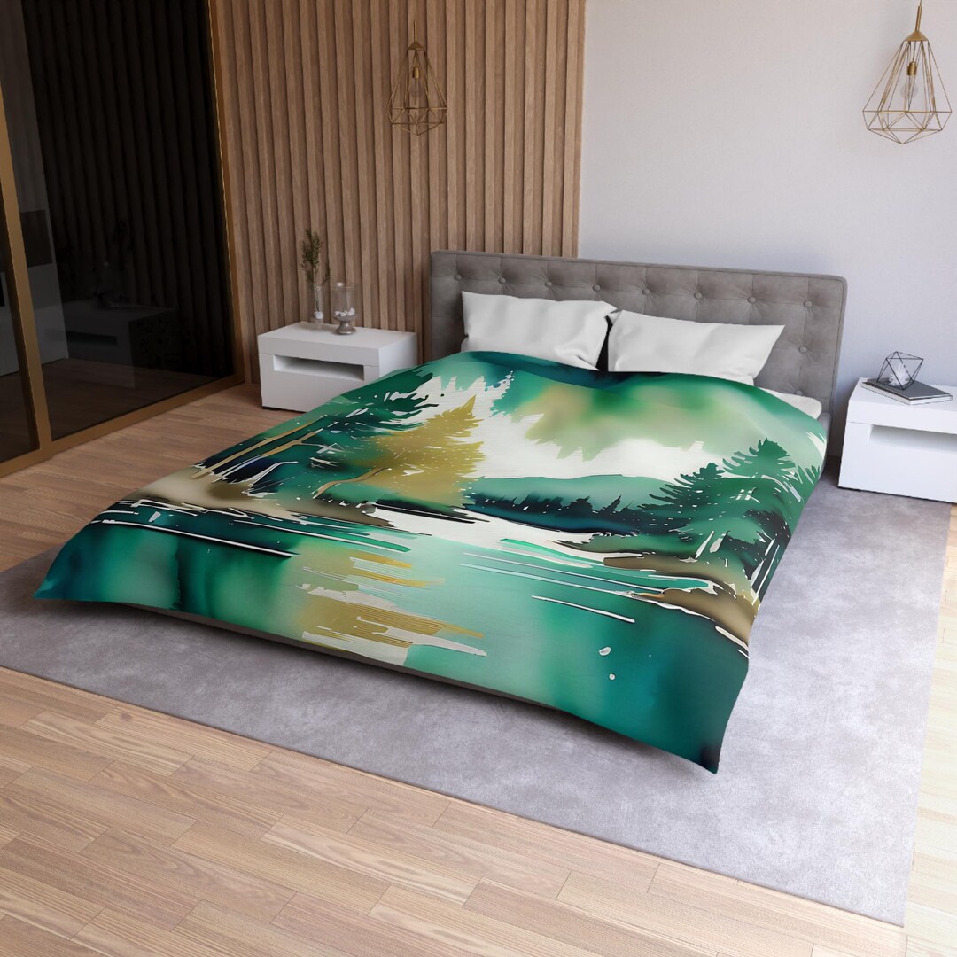 Pacific Northwest Forest Watercolor Duvet Cover Nature Lover Bedding ...