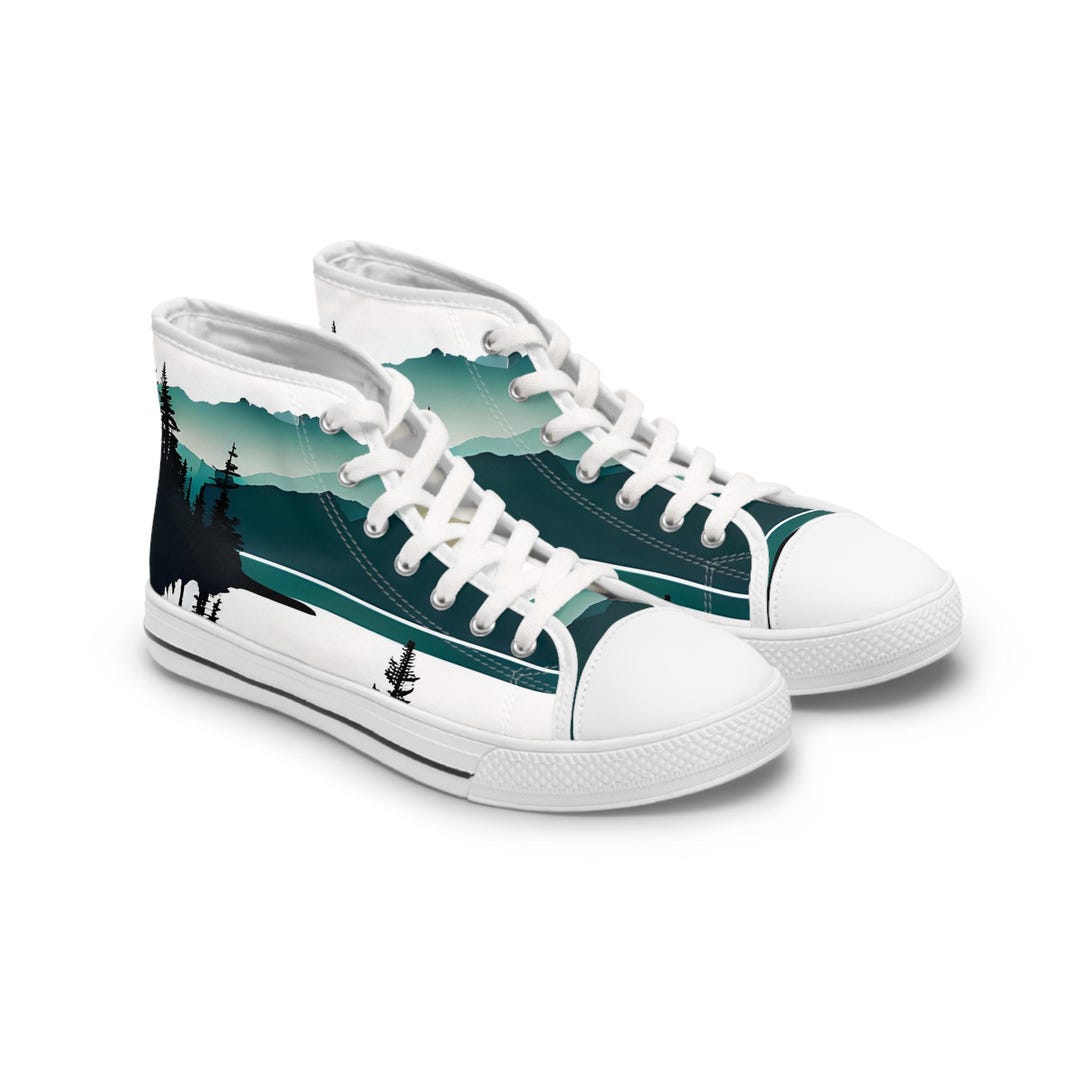 Women's High Top Sneakers Forest Puget Sound Mountains - Etsy