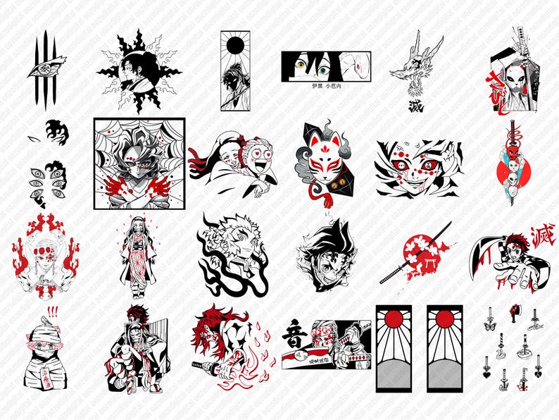 Paquete de 100 diseños de Demon Slayer (SVG, PNG, DXF, EPS, AI ...