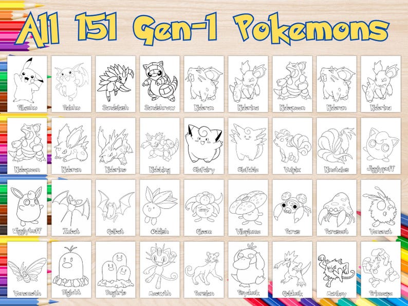 Gen 1 Pokemon Coloring Book | All 151 Kanto Pokemon | Printable Coloring Pages - Etsy