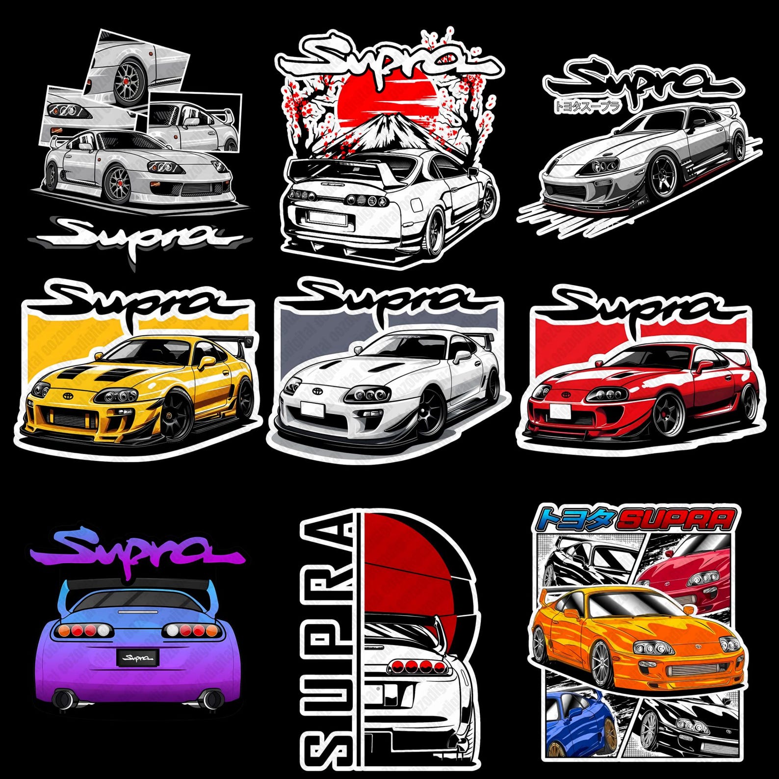 25 Toyota Supra T-shirt Designs | JDM Car PNG Bundle | Japanese Sports ...