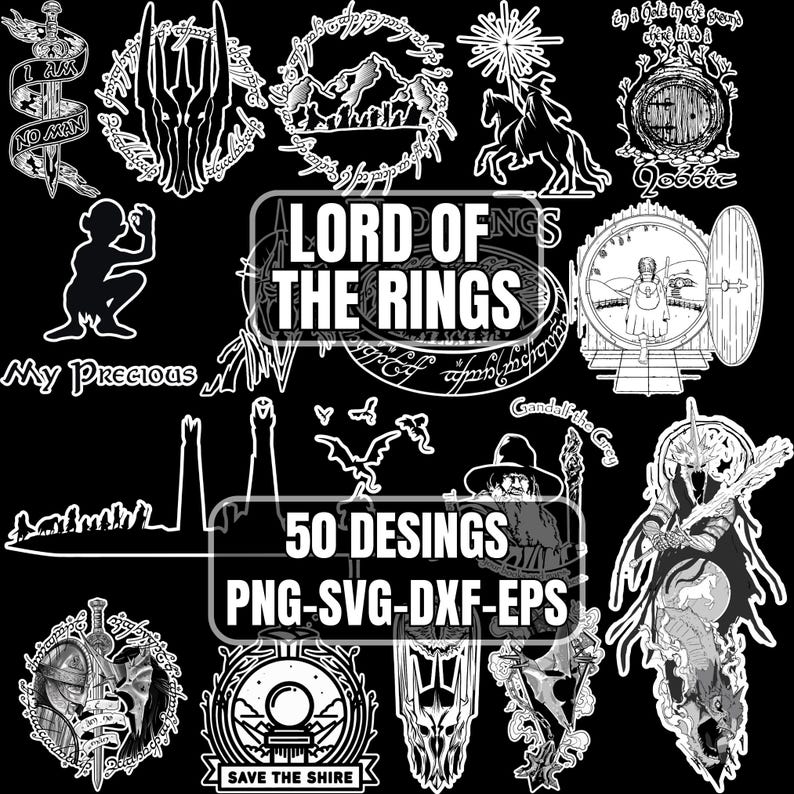 50 Lord of the Rings-inspired Designs | Digital Bundle in Png, Svg, Eps ...