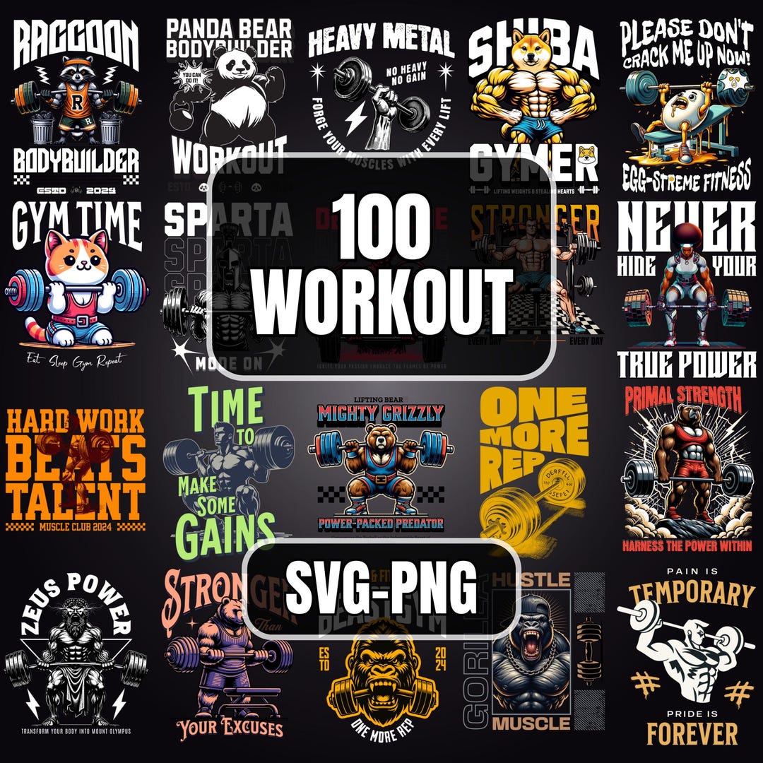 Workout T-shirt Designs – 100 PNG & SVG Graphics (digital Download) - Etsy