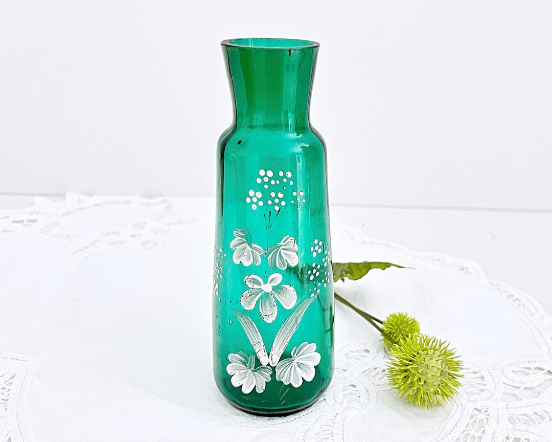 Victorian Enamelled Emerald Green Glass Vase, a Jewel-like Antique ...