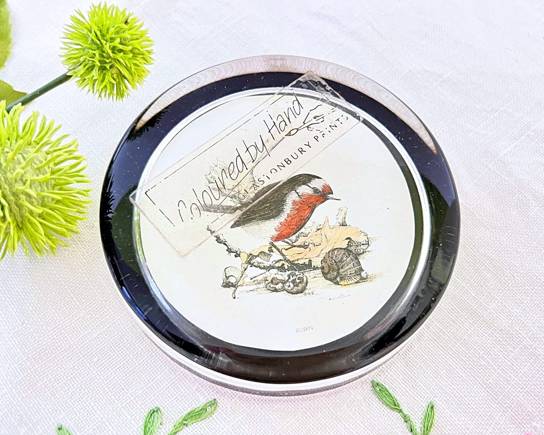 Vintage Glass Paperweight From Glastonbury Prints, a Hand Coloured ...